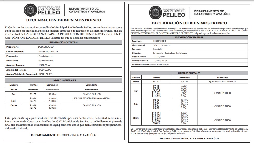 Bienes Mostrencos – GAD Municipal San Pedro de Pelileo